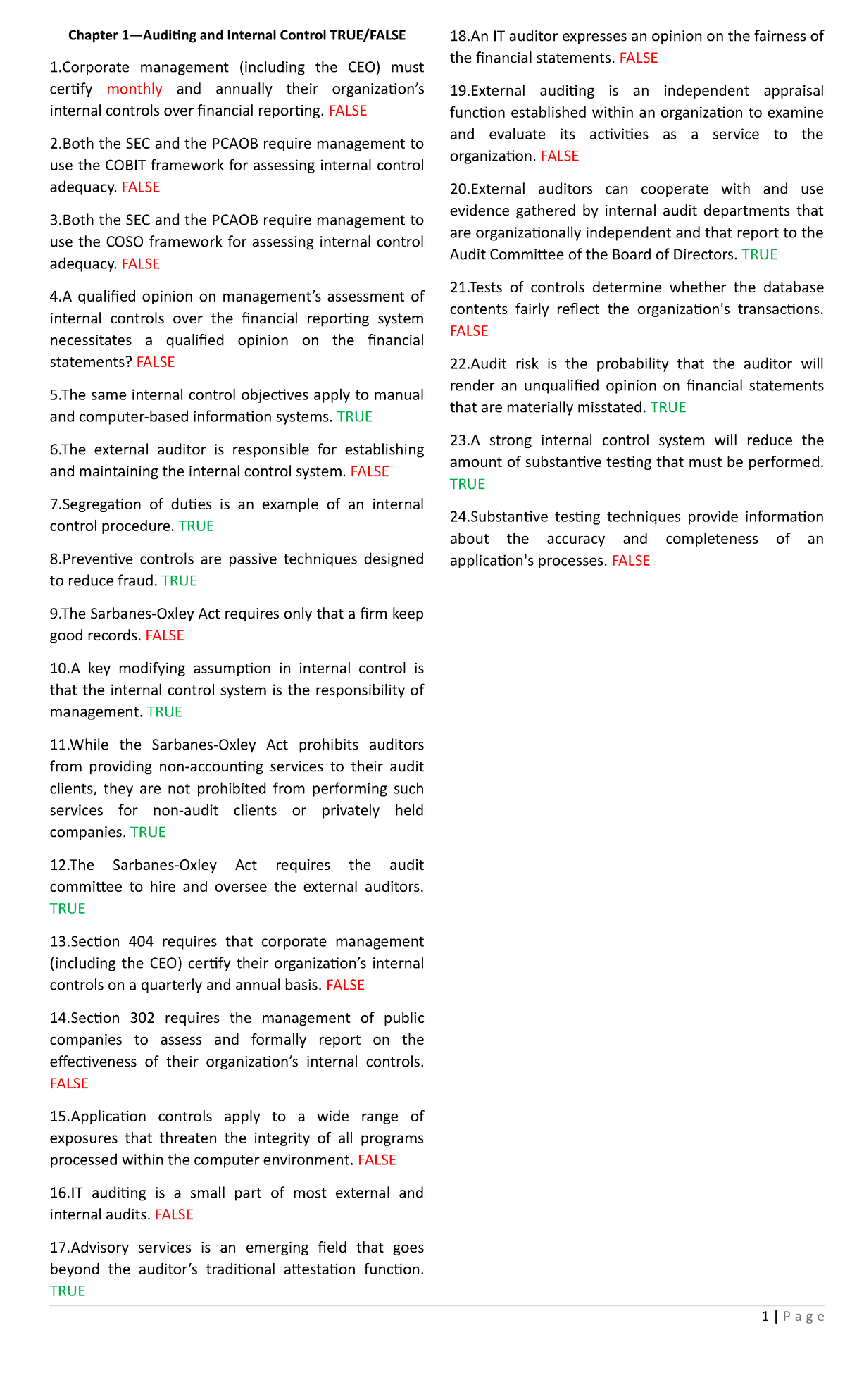 Chapter 1-test-prelim-pr - Chapter 1—Auditing and Internal Control TRUE ...