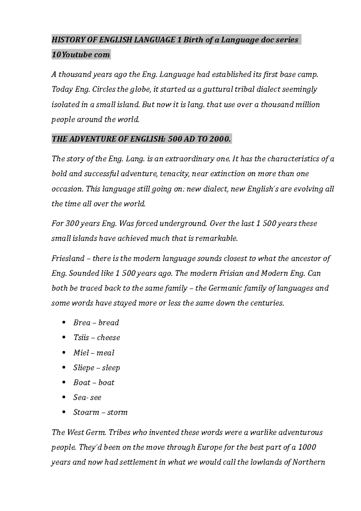 History OF English Language 1 Birth of a Language doc series 10Youtube ...