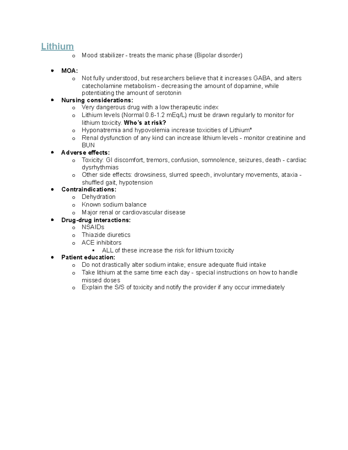 Lithium medication med card med surgery - Lithium o Mood stabilizer ...