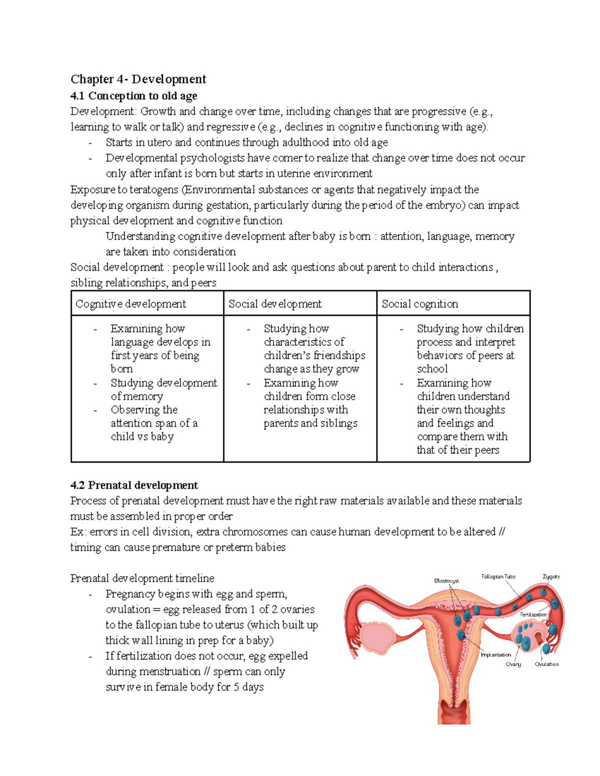 Psyc development-combined - Chapter 4- Development 4 Conception to old ...