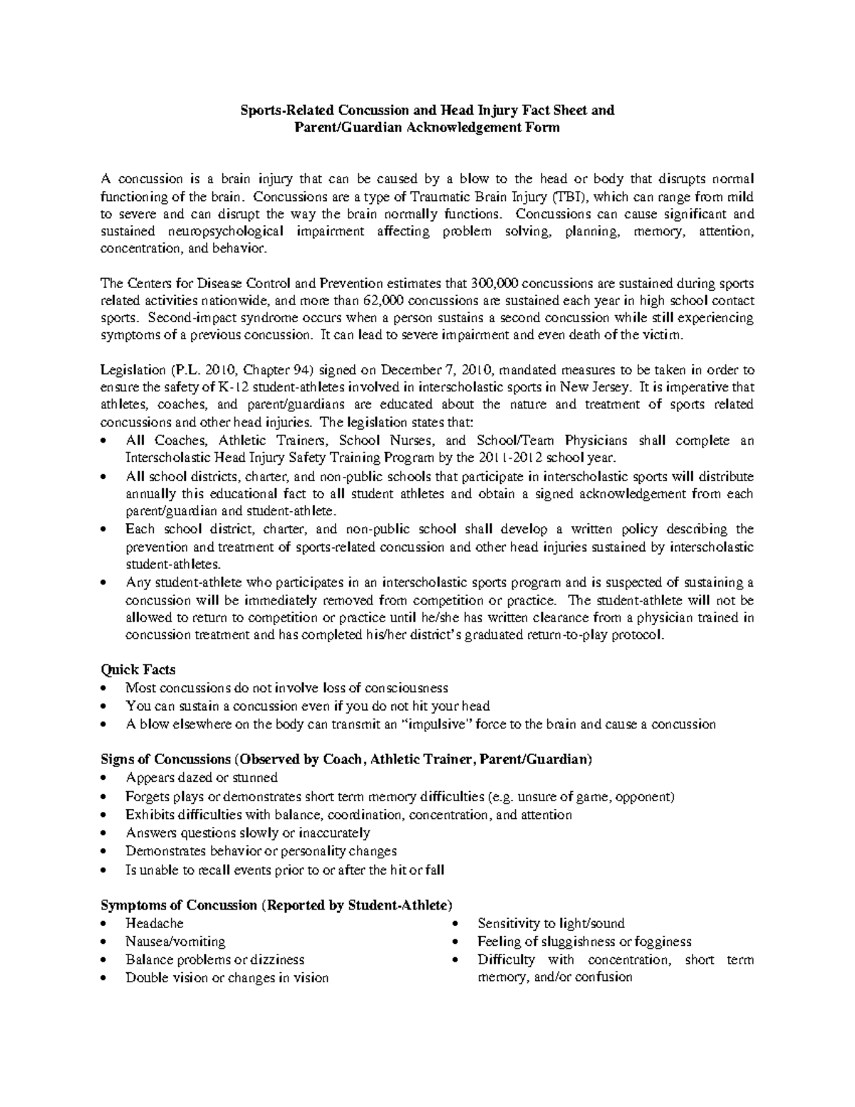 Concussion form - helps - Sports-Related Concussion and Head Injury ...