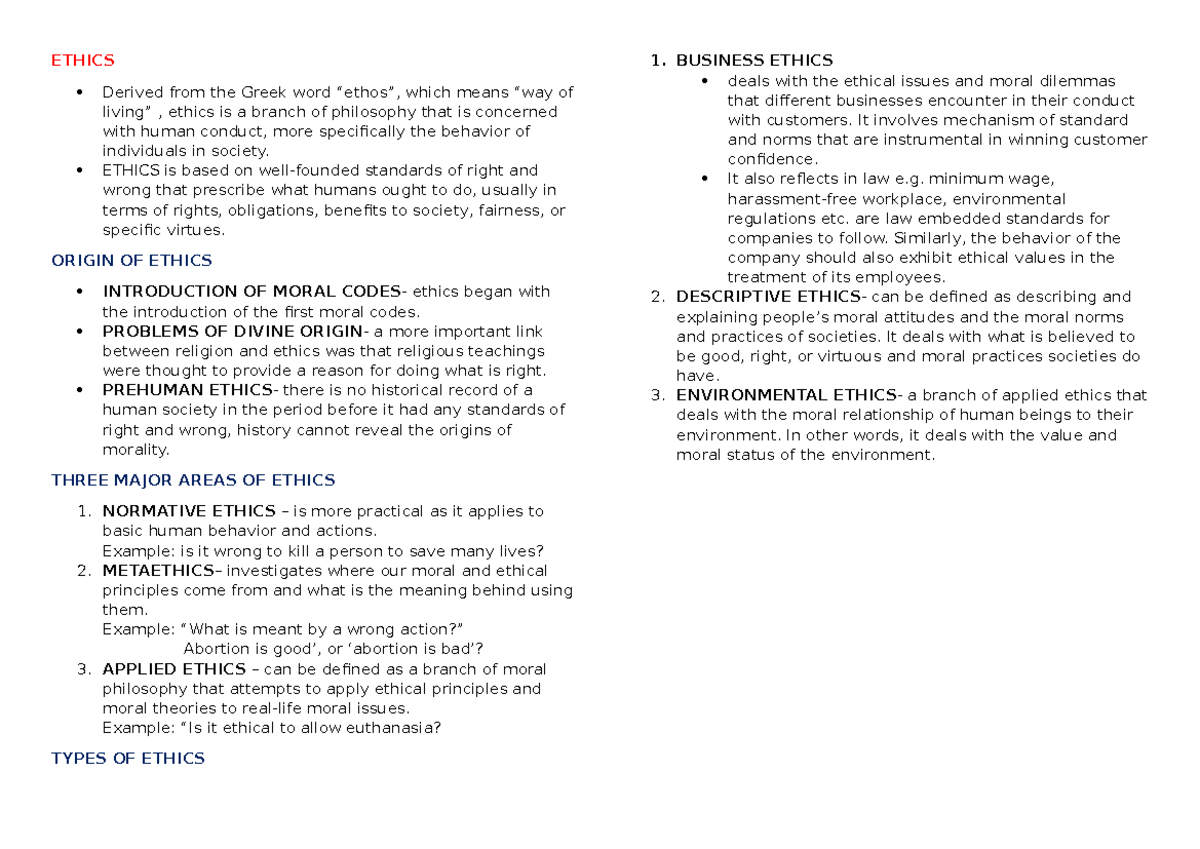 Ethics - hope it helps. - ETHICS Derived from the Greek word “ethos ...