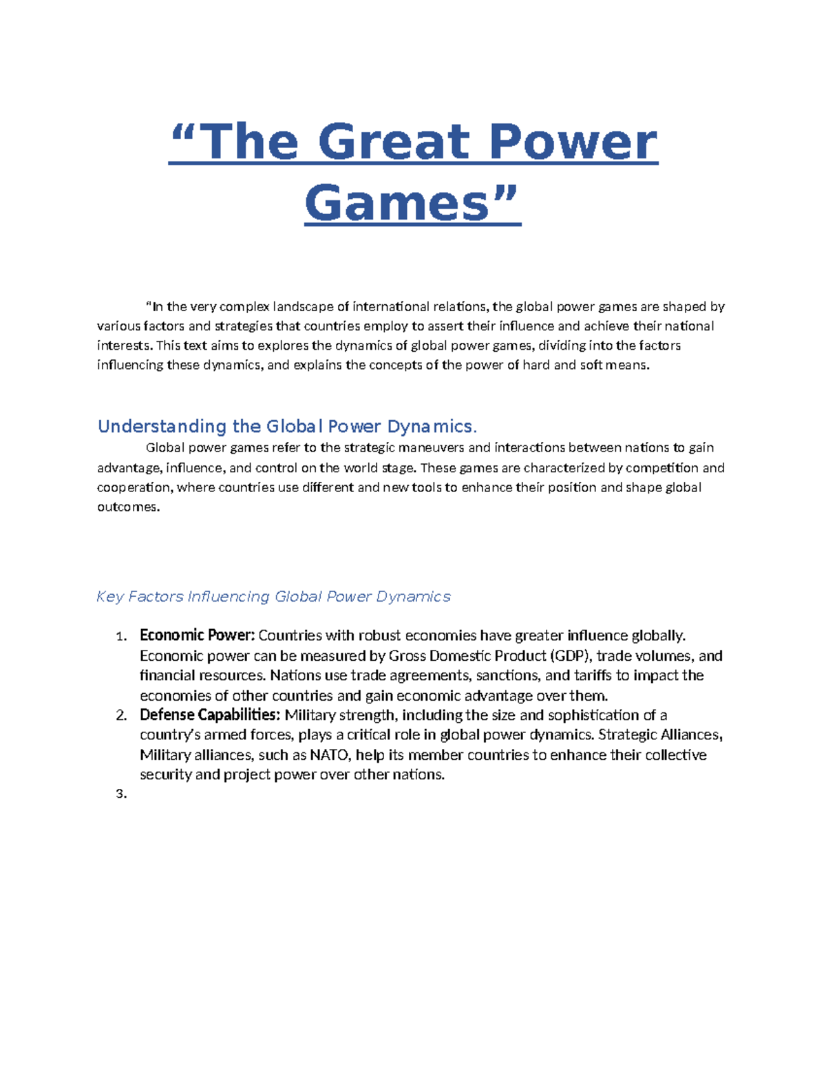 Global power - its a new and first document i am writing - “The Great ...