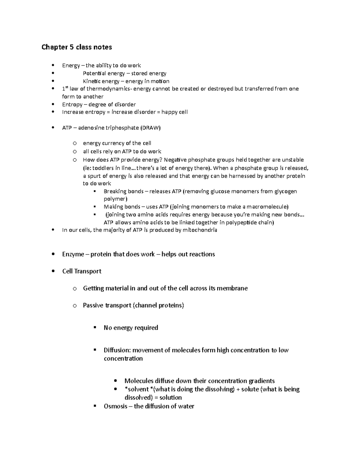 Chapter 5 class notes - Chapter 5 class notes Energy – the ability to ...