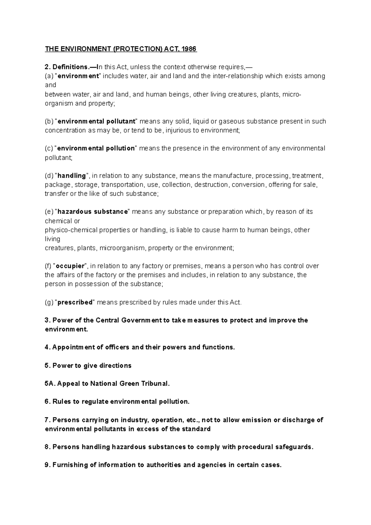 THE Environment ( Protection) ACT, 1986 - THE ENVIRONMENT (PROTECTION ...