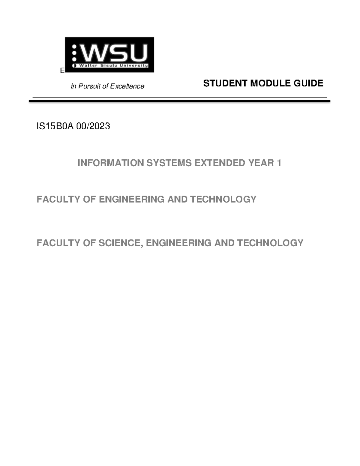 Information Systems Student Module Guide - E In Pursuit of Excellence ...