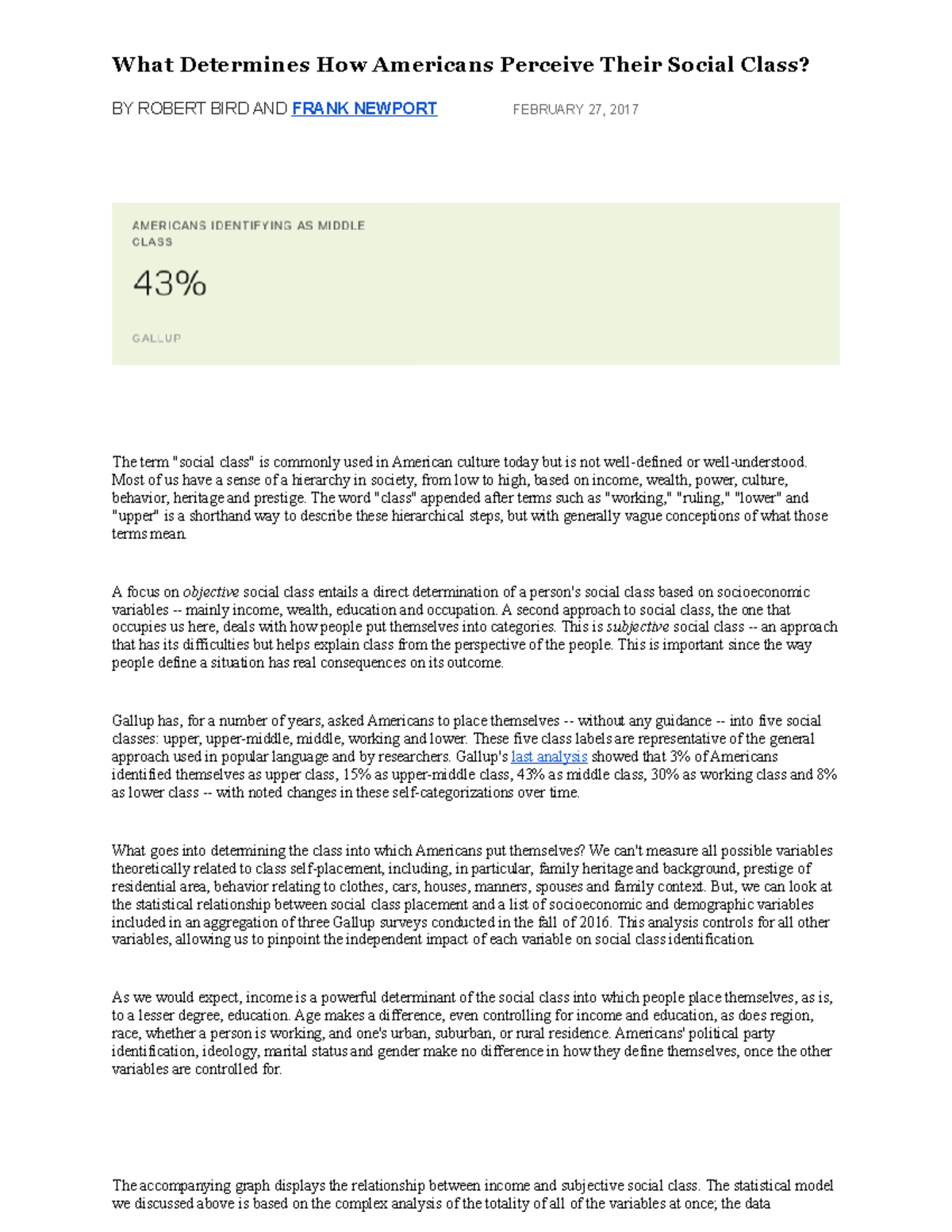 What Determines How Americans Perceive Their Social Class - Most of us ...