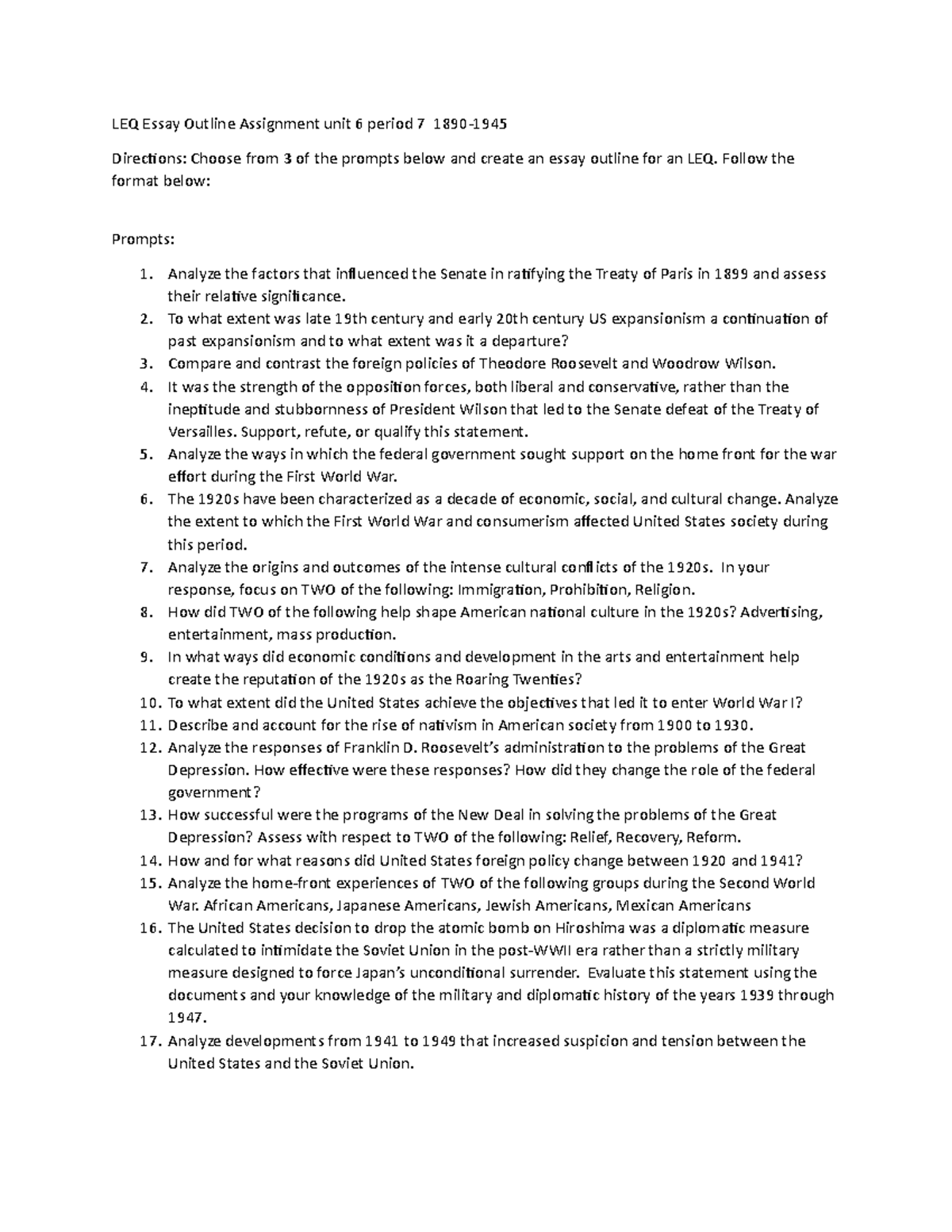 Period 7 LEQ Essay Outline Assignment - LEQ Essay Outline Assignment ...