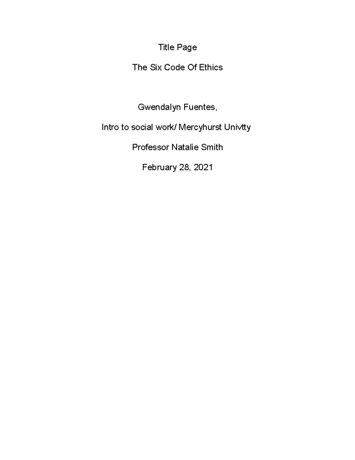 Socw - The Six Code Of Ethics - Title Page The Six Code Of Ethics ...