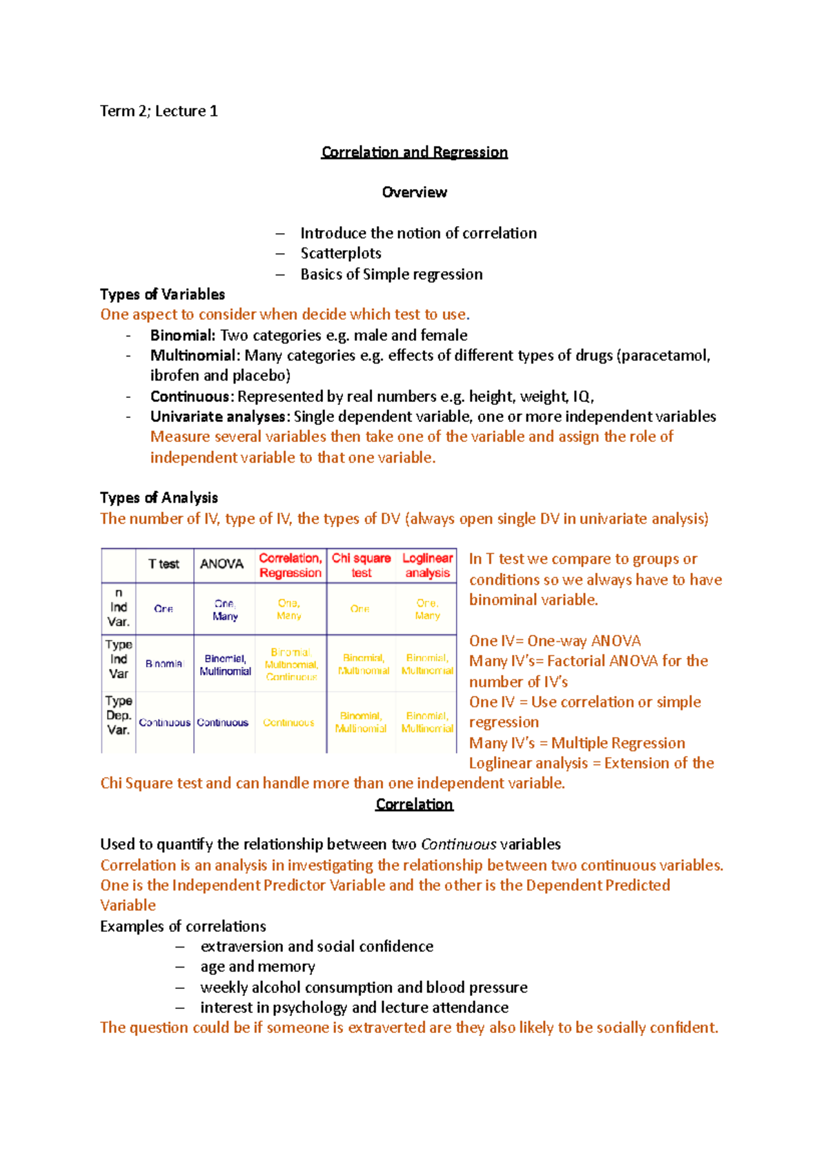 Lecture 1 - Correlation and Regresion - Term 2; Lecture 1 Correlation ...