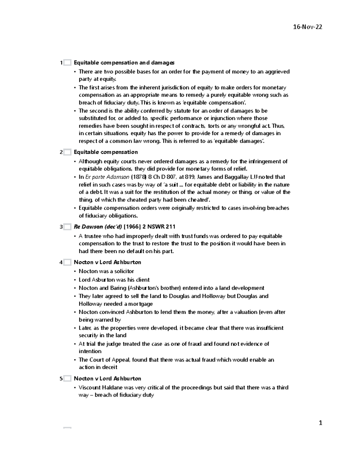 Lecture 10 Equitable Compensation - 1 Equitable compensation and damages There are two possible ...
