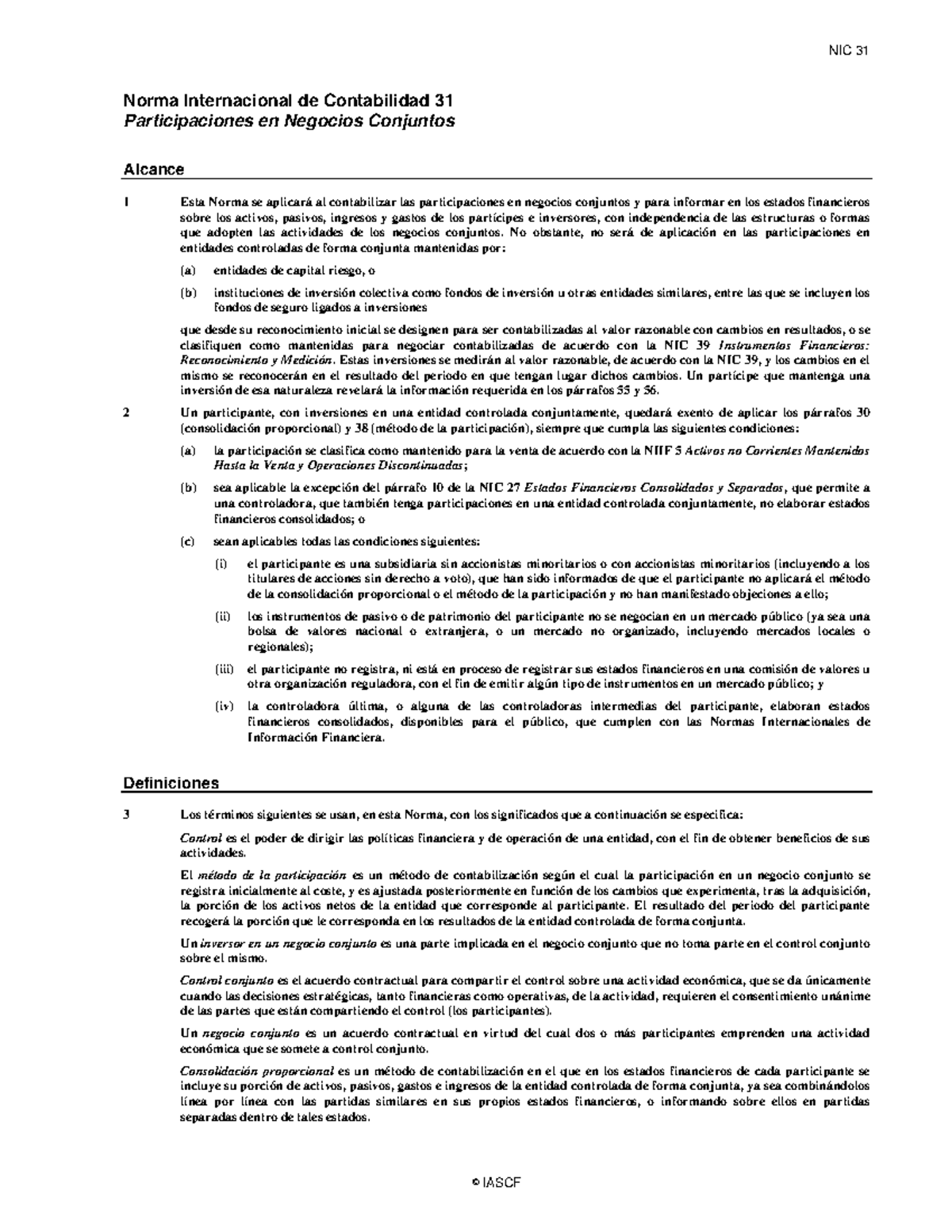NIC 31. Participacion en negocios conjuntos - Norma Internacional de ...