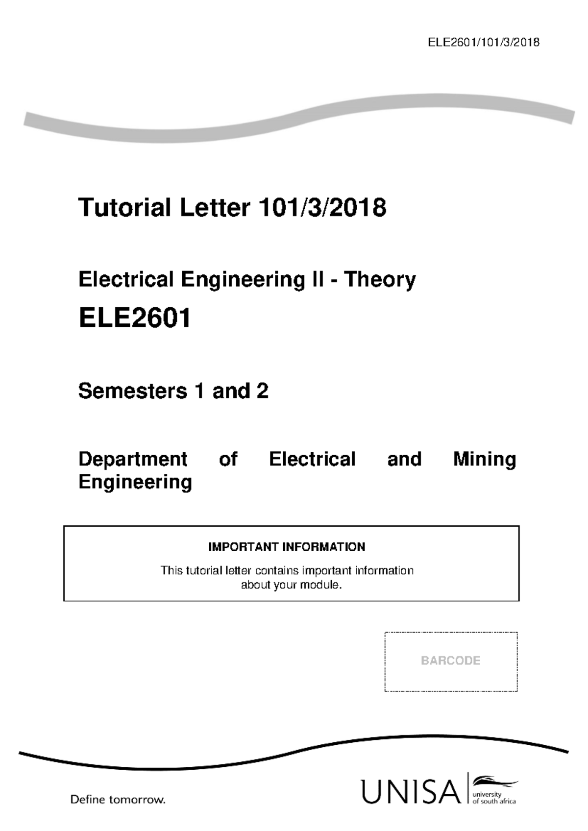 ELE2601 2018 Tutorial Letter - Tutorial Letter 101/ 3 / 2018 Electrical ...