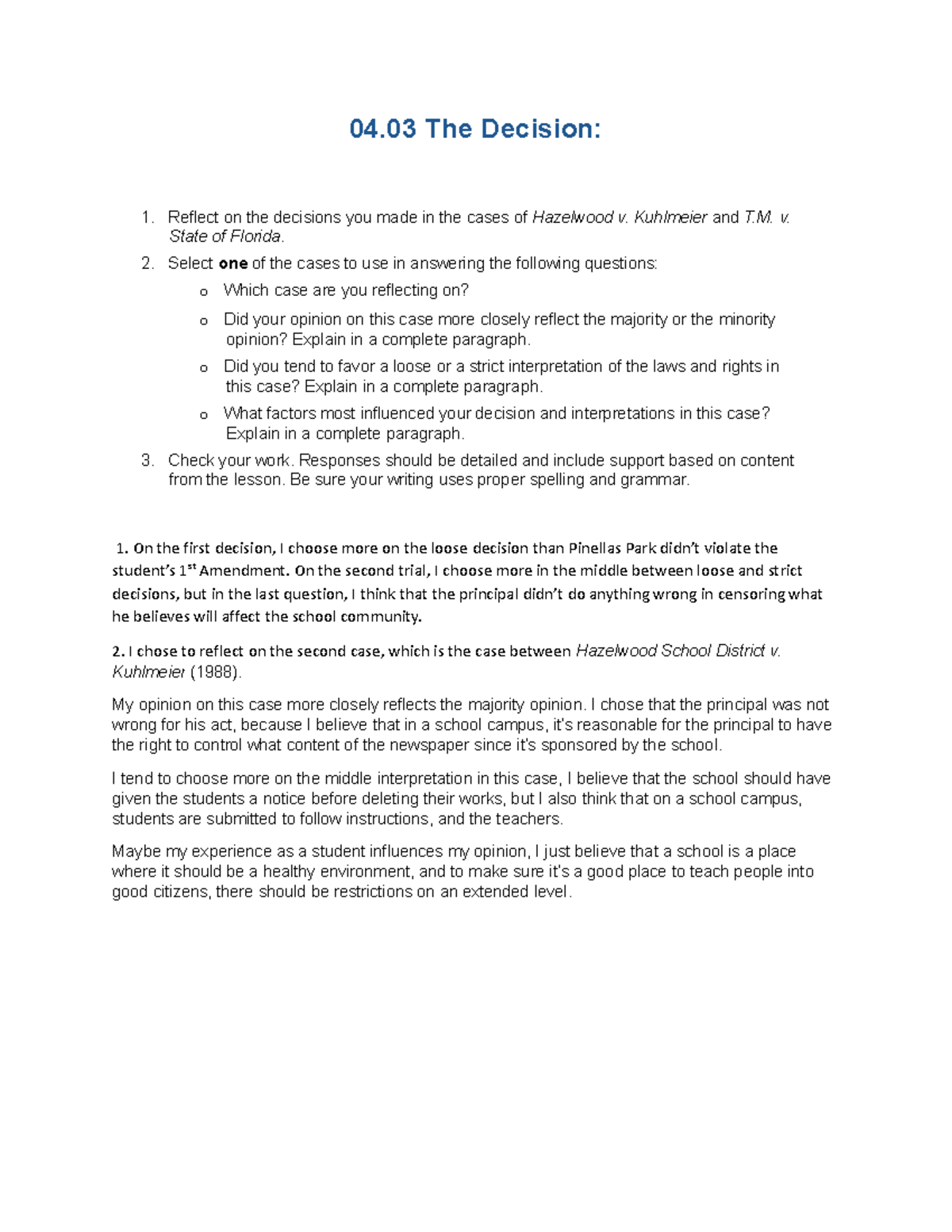 Decision, Gov - goverment - 04 The Decision: Reflect on the decisions ...