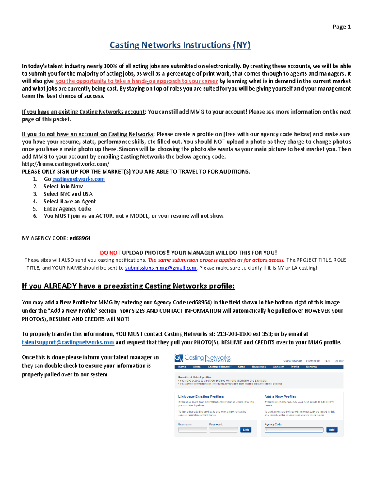 Casting Networks NY 2020 - Page 1 Casting Networks Instructions (NY) In ...