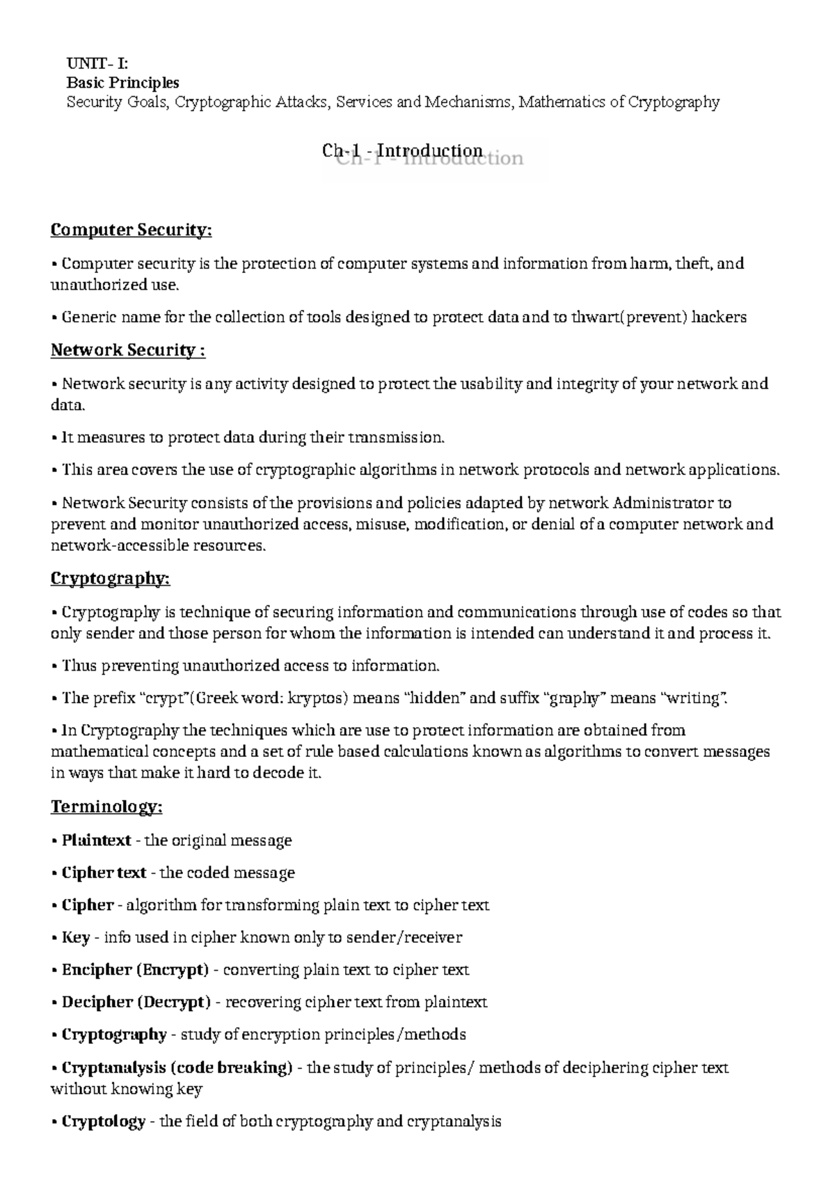 Cns Unit 1 Cryptography And Network Unit 1 Jntuk R20 Unit I Basic