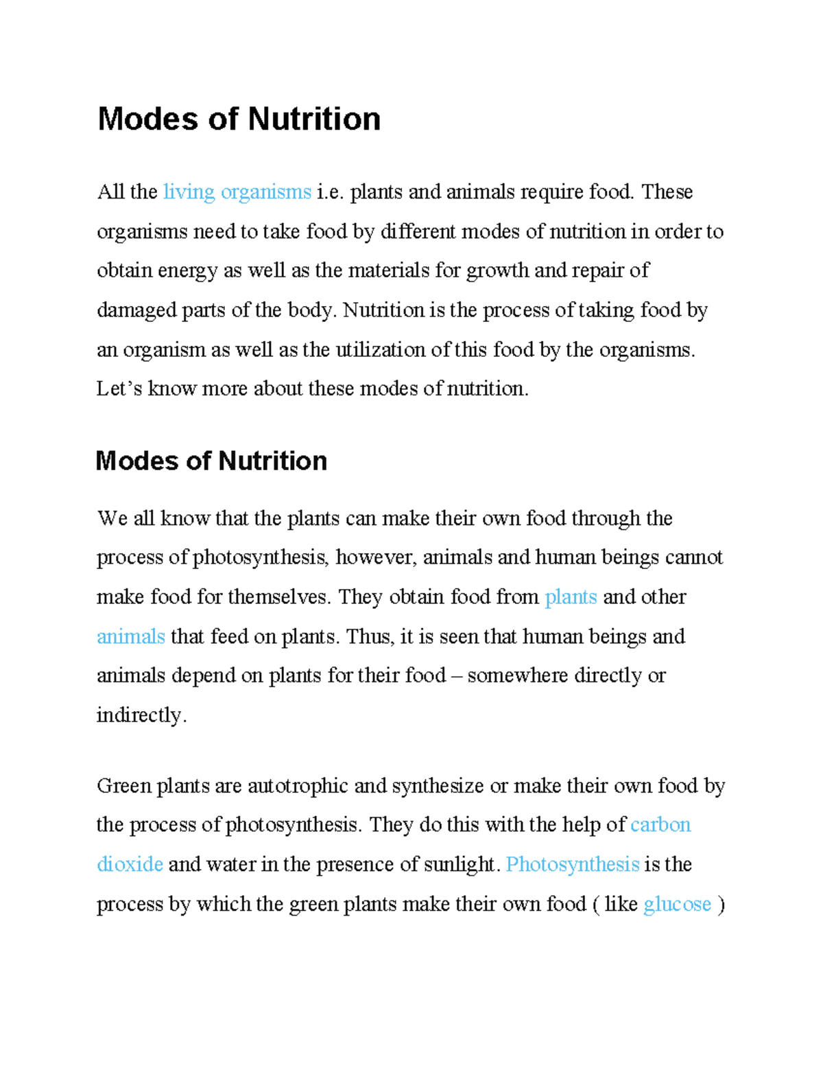 General Science 3 - Useful notes - Modes of Nutrition All the living ...
