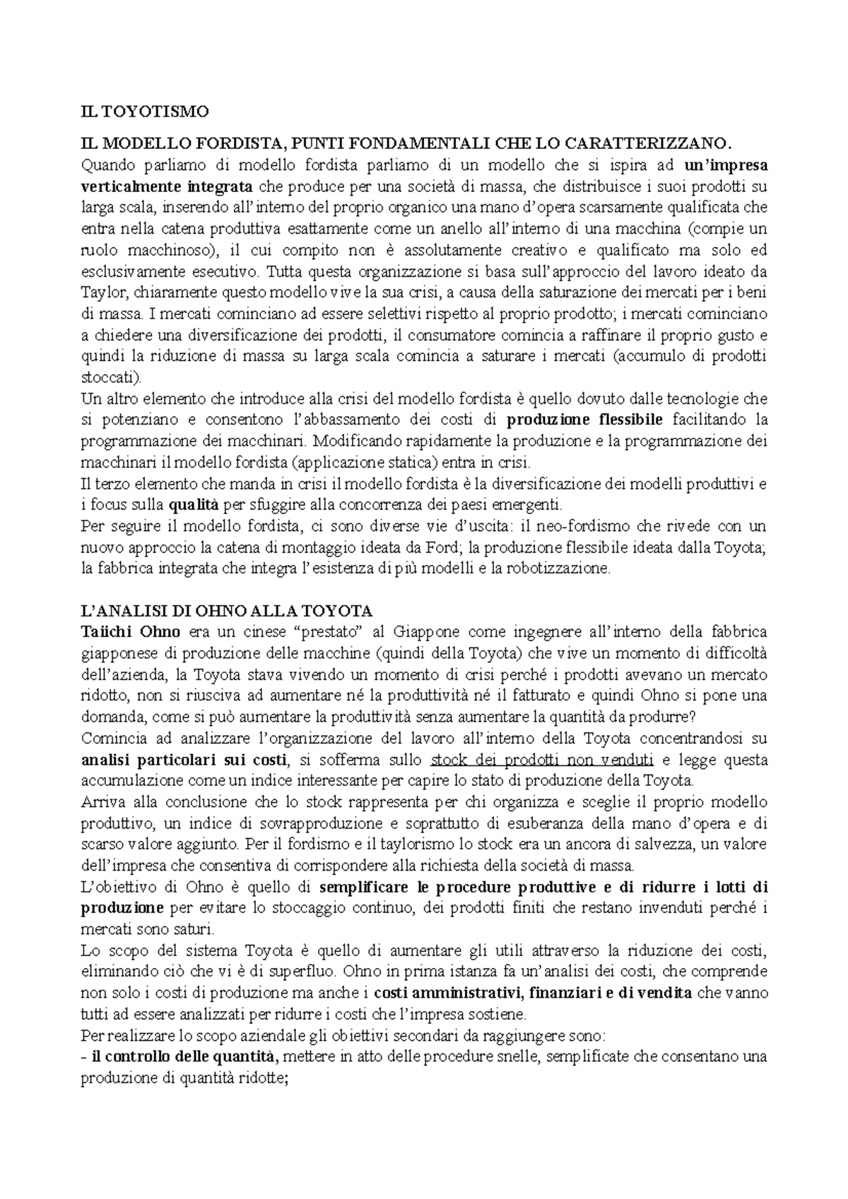 IL Toyotismo - IL TOYOTISMO IL MODELLO FORDISTA, PUNTI FONDAMENTALI CHE ...