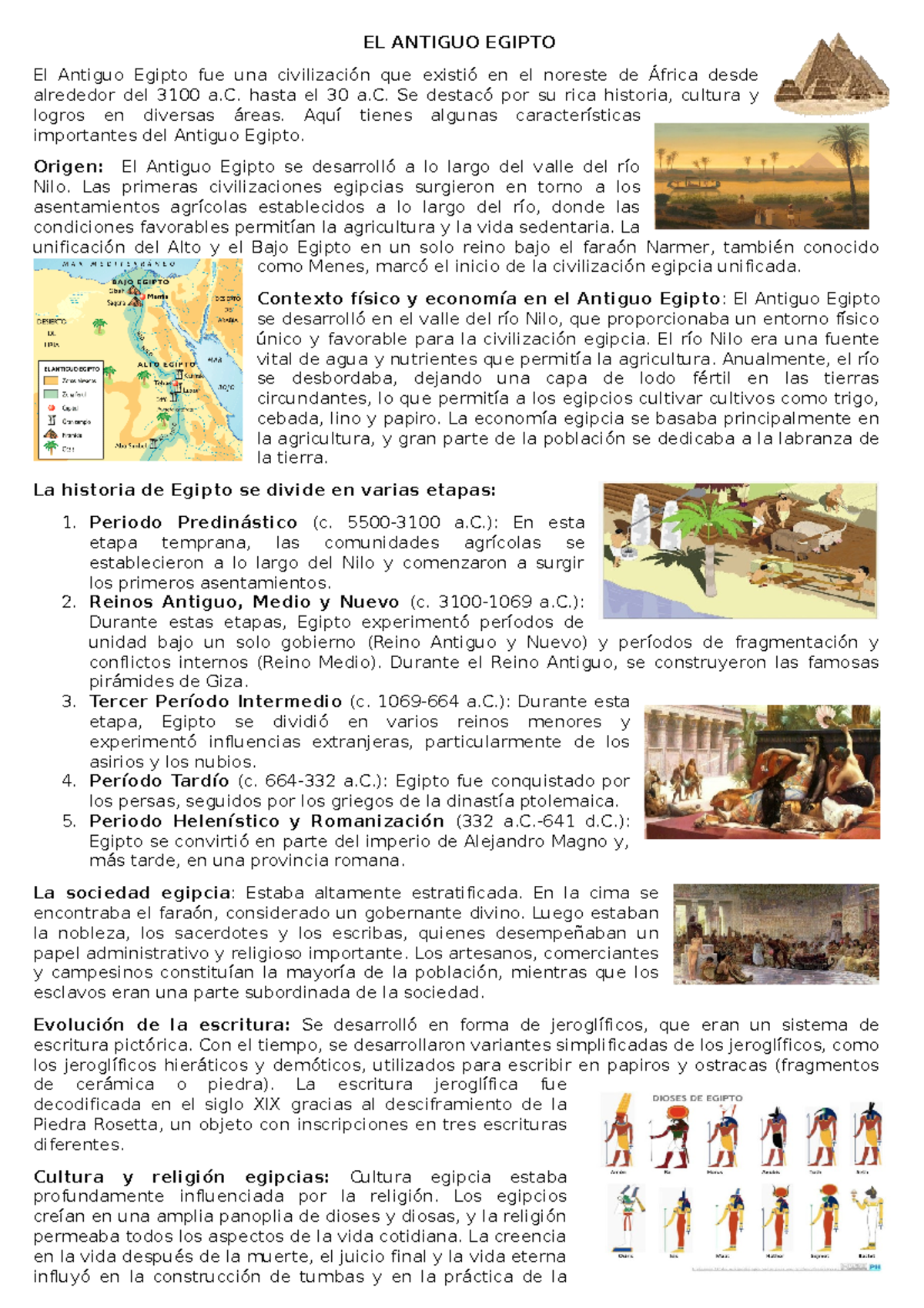 EL Antiguo Egipto Ficha 1RO - EL ANTIGUO EGIPTO El Antiguo Egipto fue ...