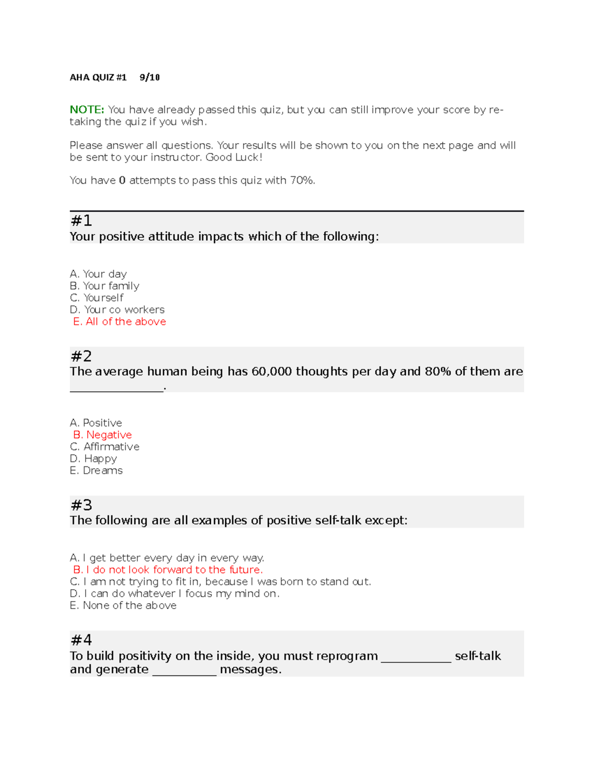 AHA-QUIZ - AHA quiz for AHA-HPC - AHA QUIZ #1 9/ NOTE: You have already ...