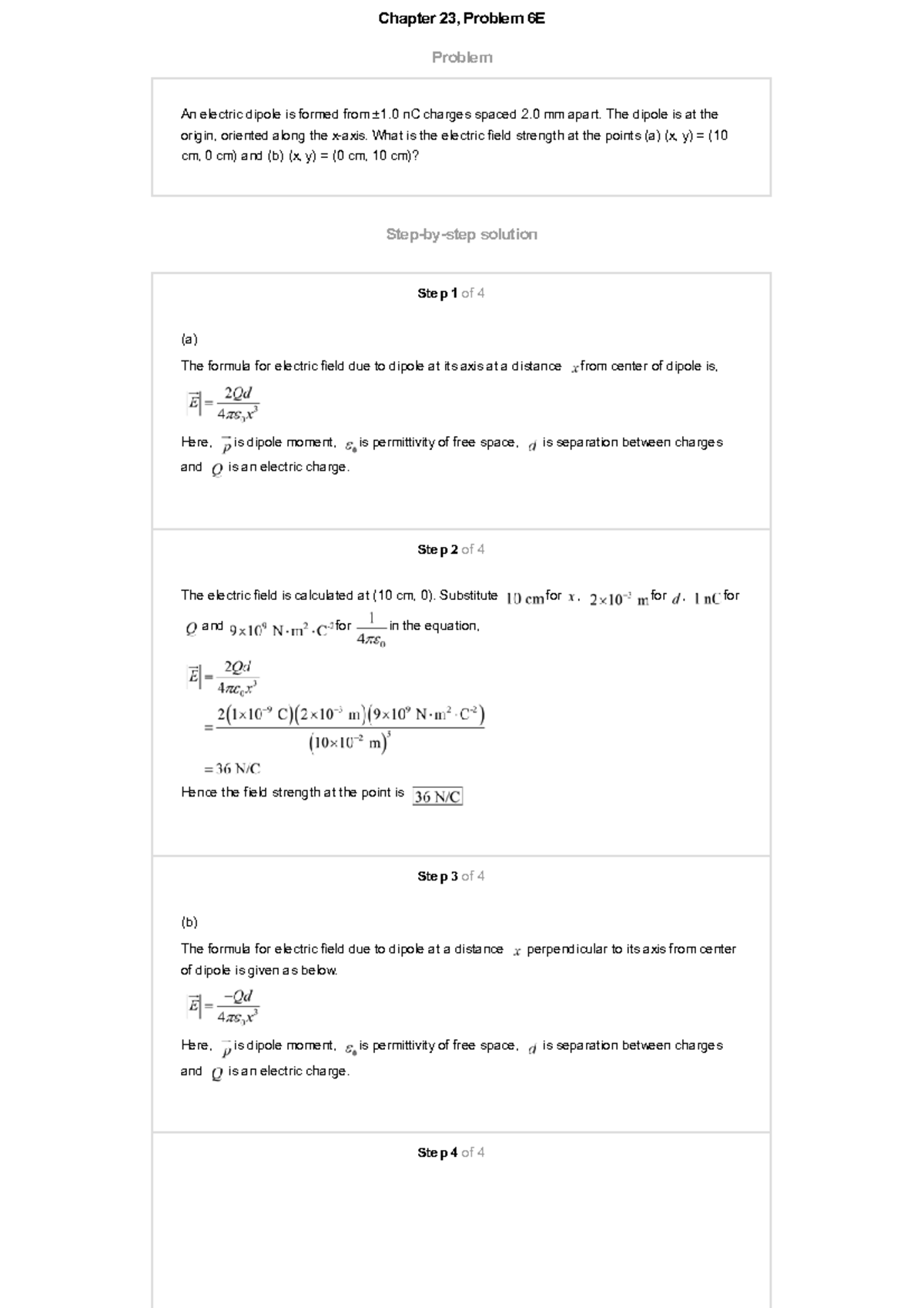 006 E - assignment - Chapter 23, Problem 6E Problem An electric dipole is formed from ±1 nC ...