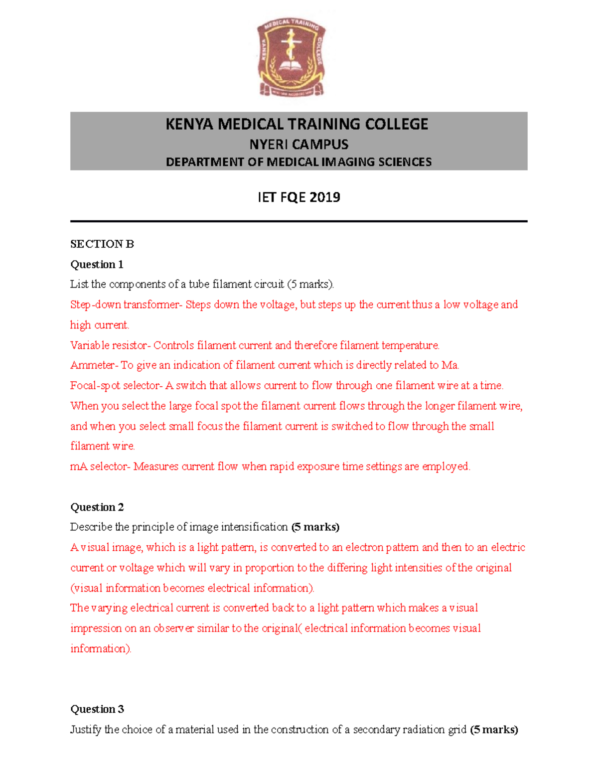 IET FQE - questions on iet - KENYA MEDICAL TRAINING COLLEGE NYERI ...