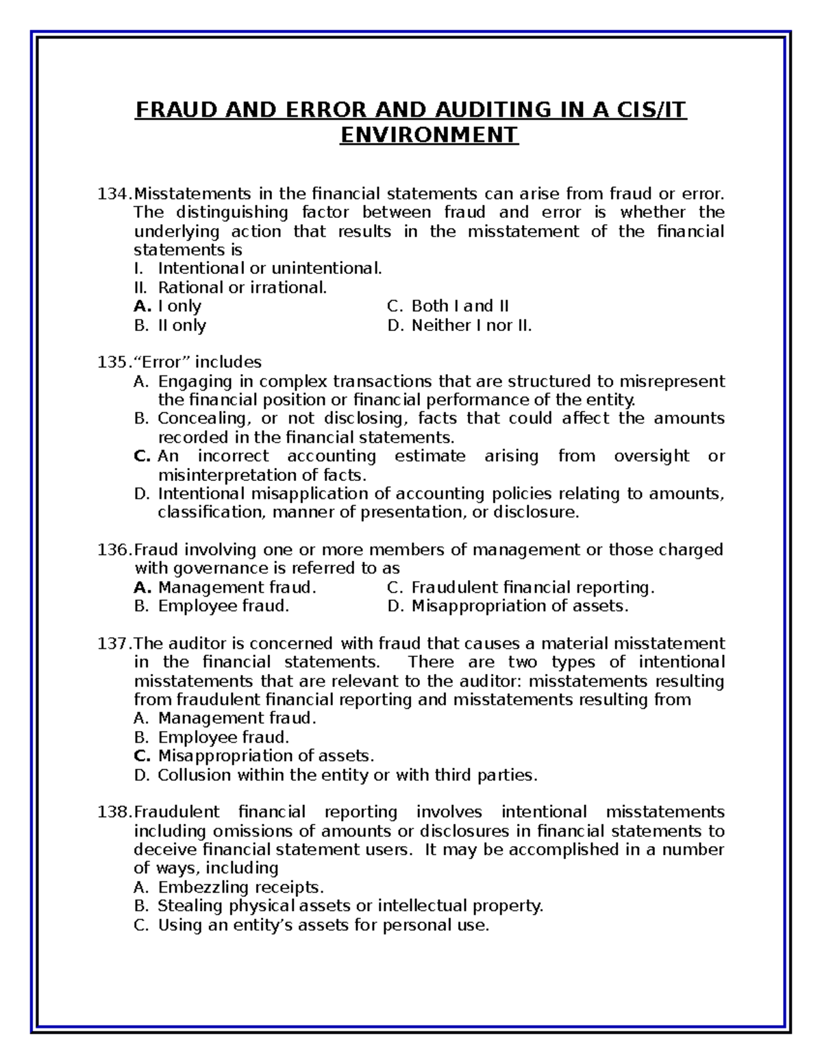 Fraud AND Error AND Auditing IN A CIS and IT Environment - FRAUD AND ...