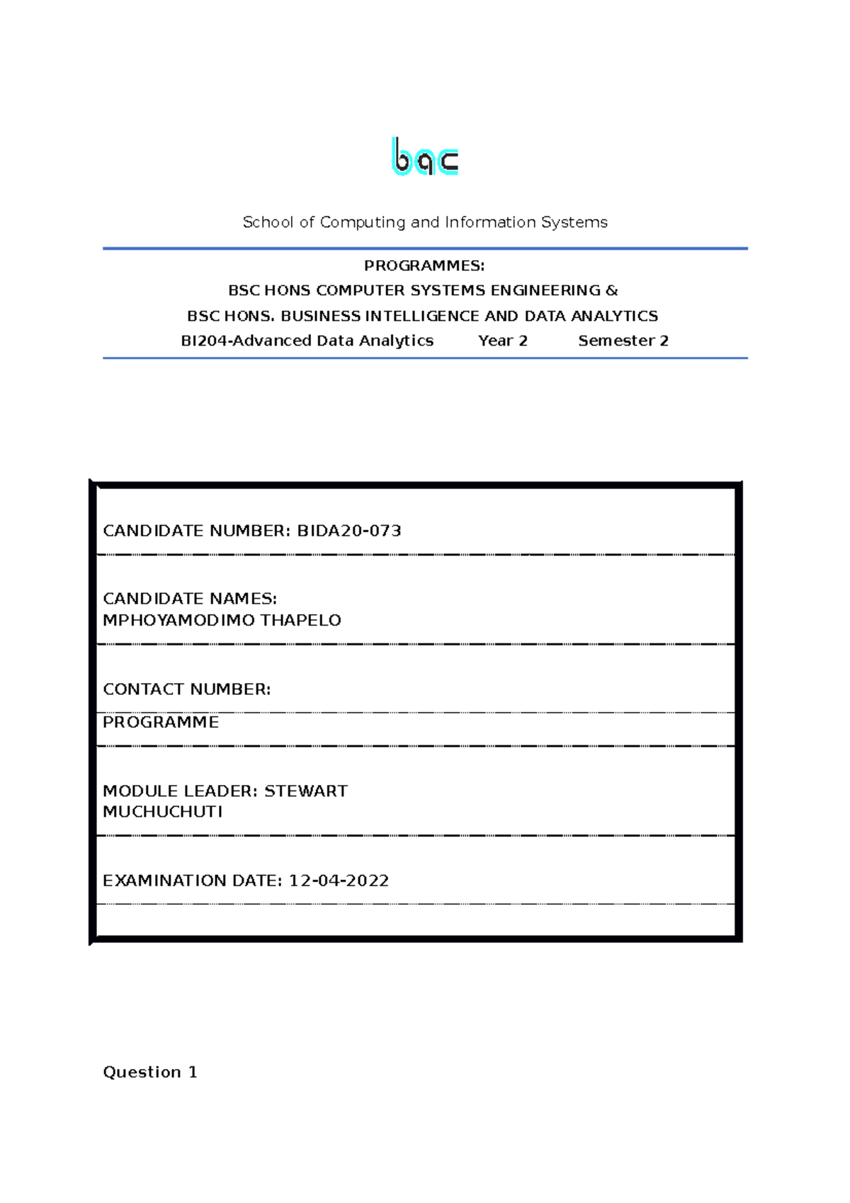 Null-1 - test paper - School of Computing and Information Systems ...