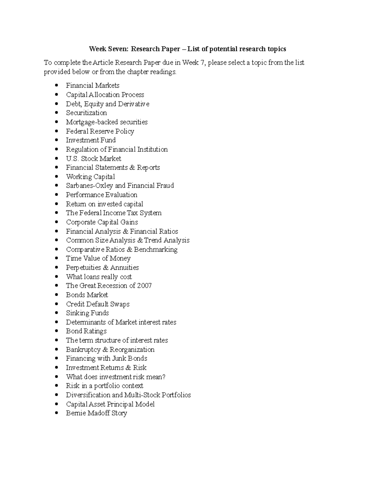 Week 7 Research Paper - Research Topic List - Week Seven: Research ...