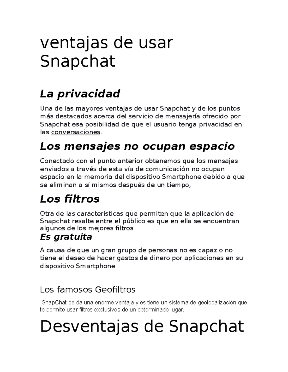 RESEÑA Ventajas de usar Snapchat - ventajas de usar Snapchat La ...