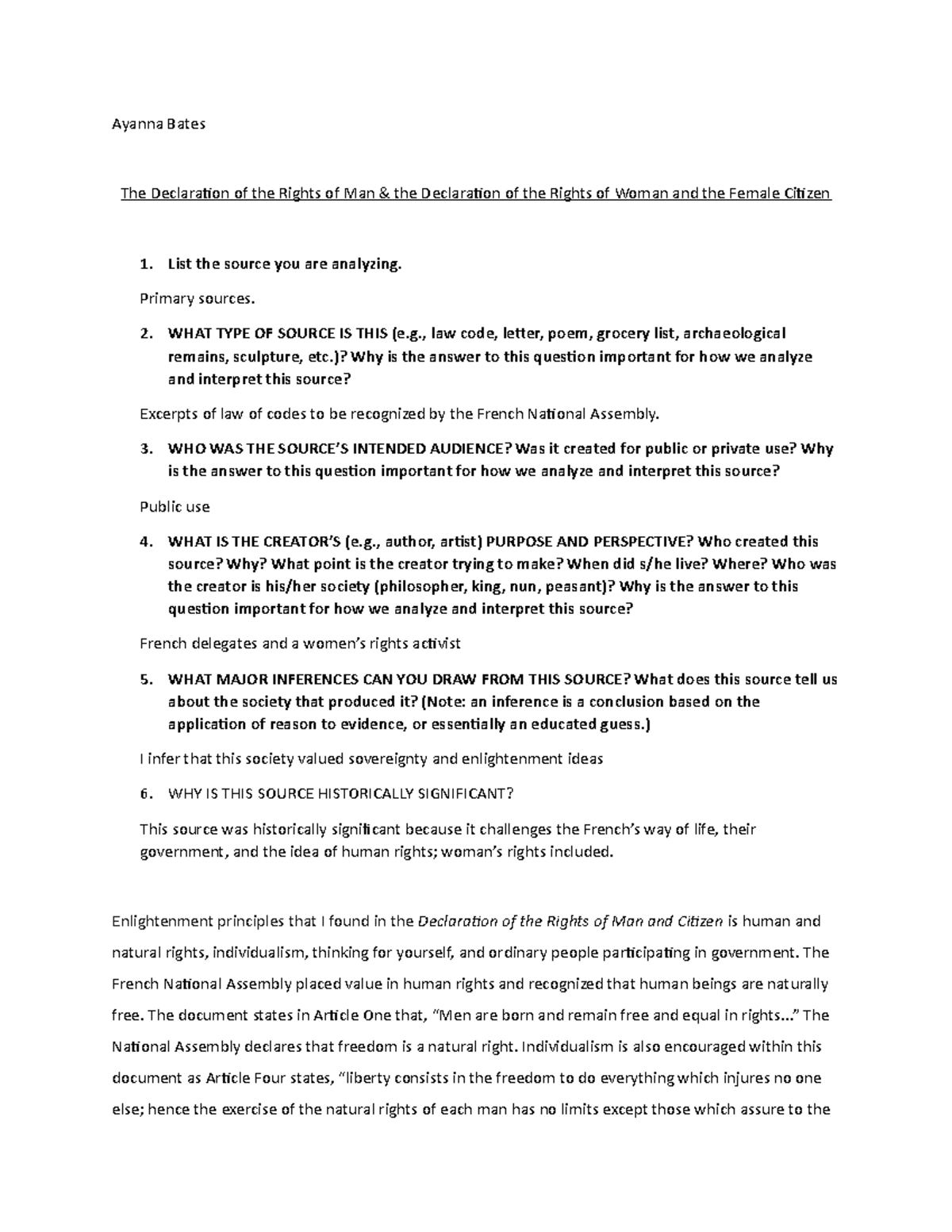 June 23rd- Analysis Assignment - Ayanna Bates The Declaration of the ...