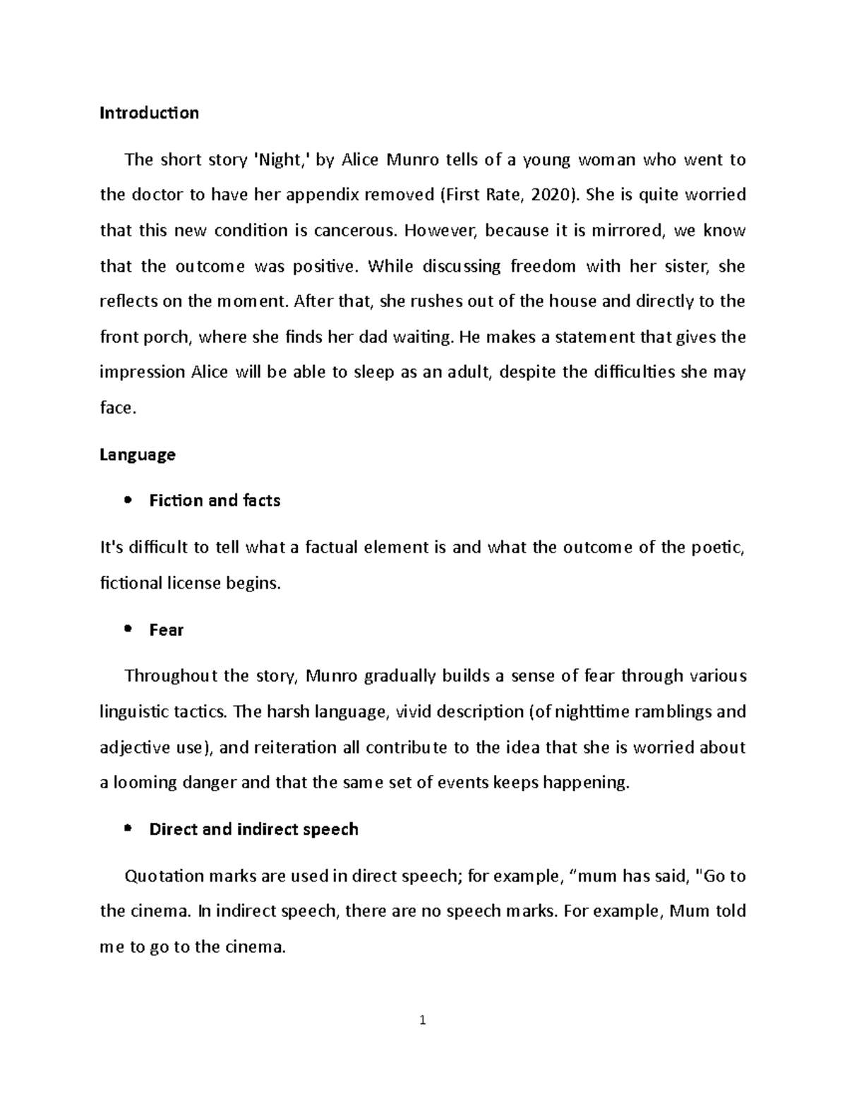 Night by alice munro - Introduction The short story 'Night,' by Alice ...