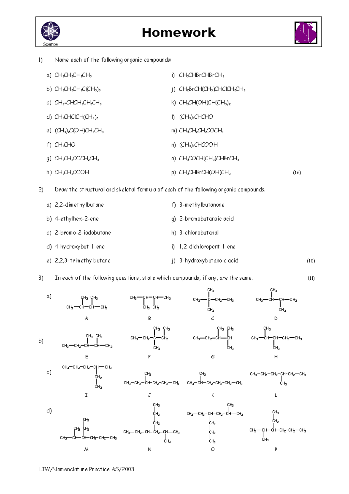 02 Naming Homework - this is name of some of the compounds - Homework 1 ...