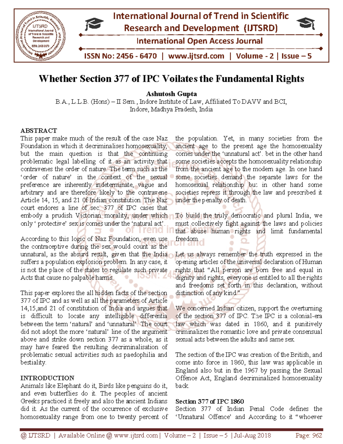 152 Whether Section 377 of IPC Voilates The Fundamental Rights ...