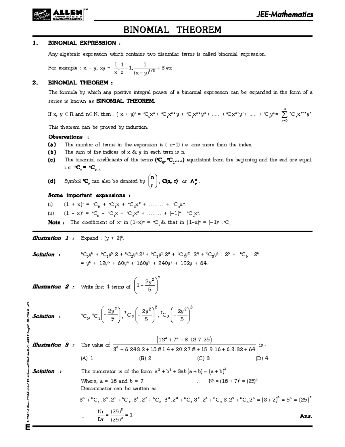 Binomial Theorem - IMPORTANT - E NODE6\E\Data\2014\Kota\JEE-Advanced\SMP\Maths\Unit#11\Eng\01 ...