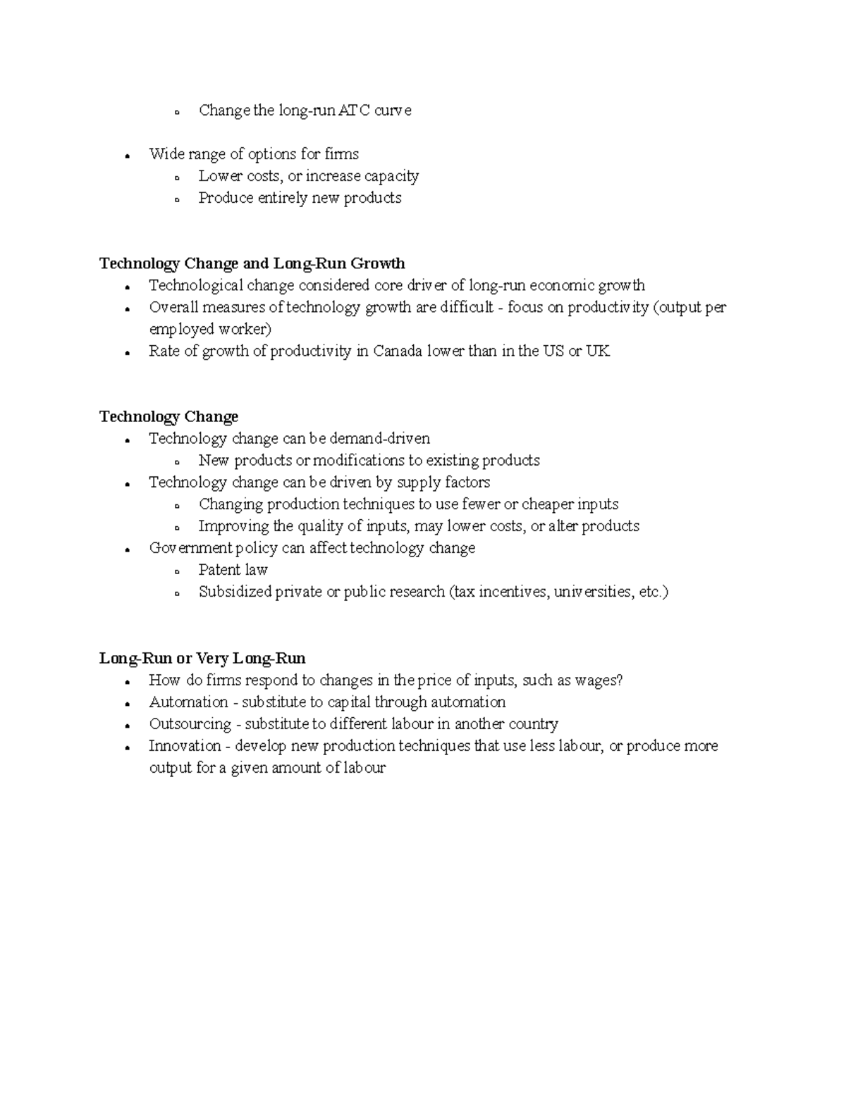 Econ final notes-5 - Change the long-run ATC curve Wide range of ...