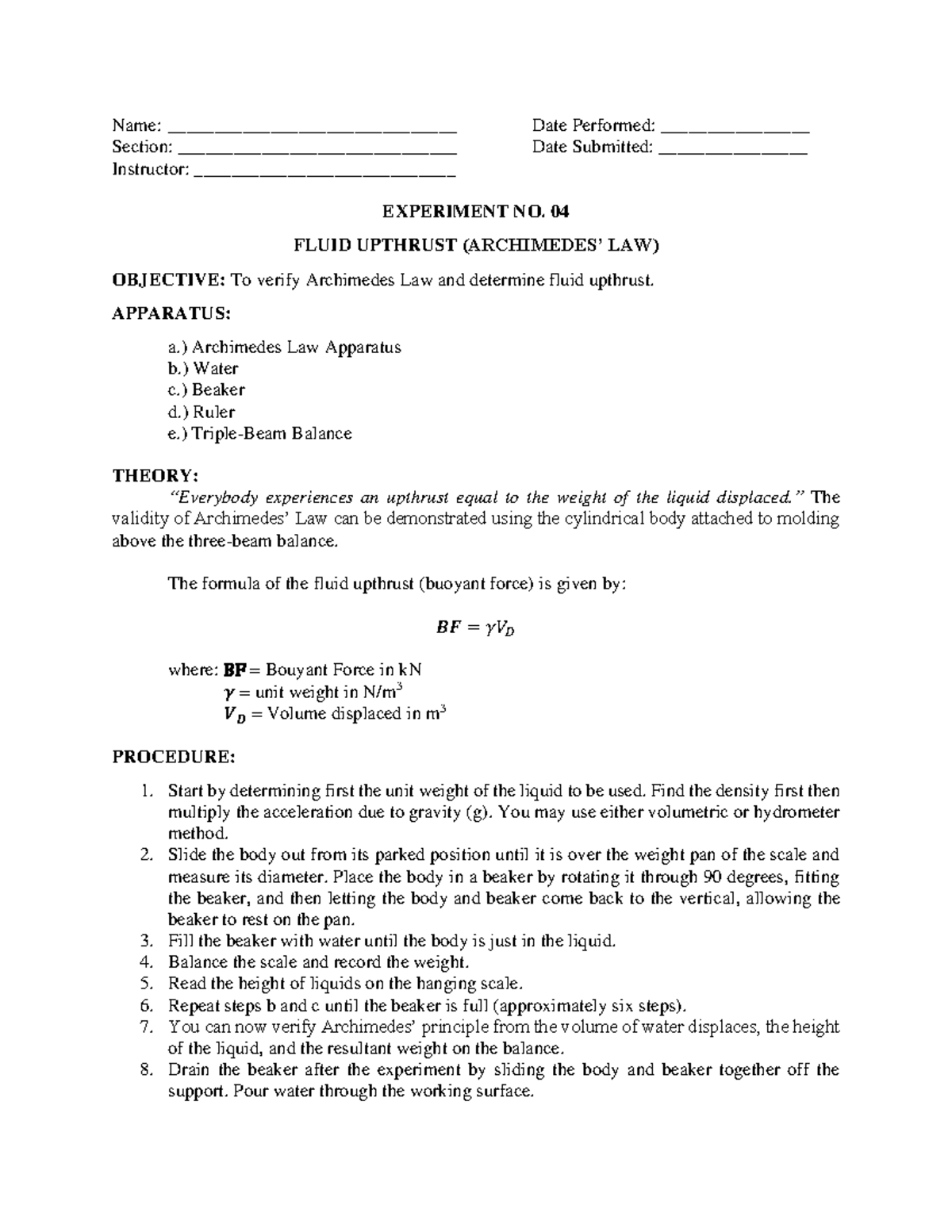 Laboratory Exercise No. 04 - Name: _______________________________ Date ...