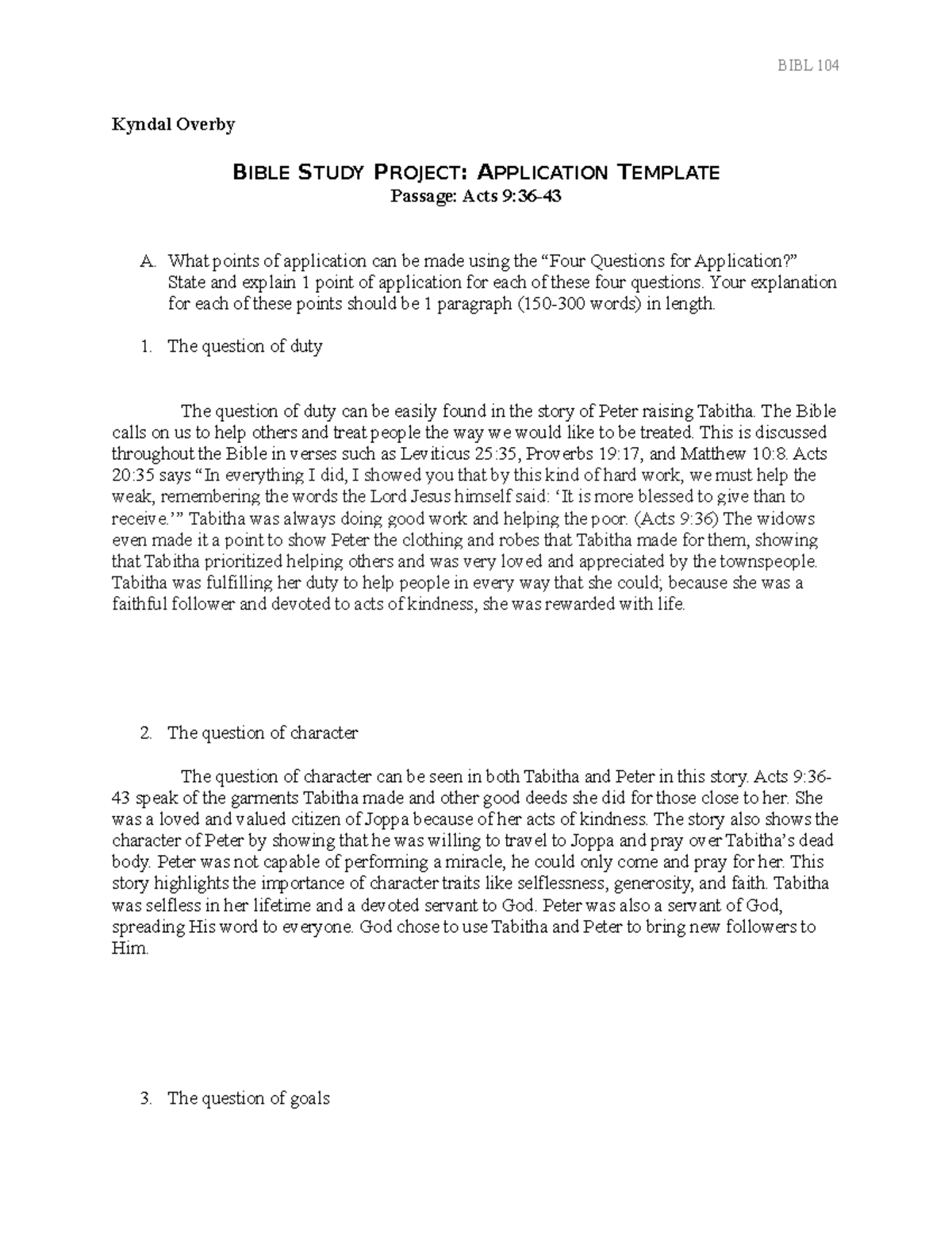 Bible Study Project Application Assignment - BIBL 104 Kyndal Overby ...
