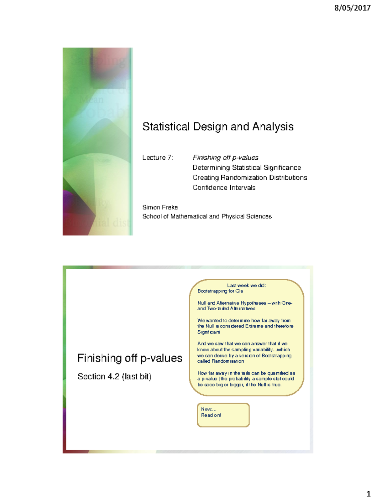 SDA Lecture 7 annotated Set - 8/05/2017 Statistical Design and Analysis ...