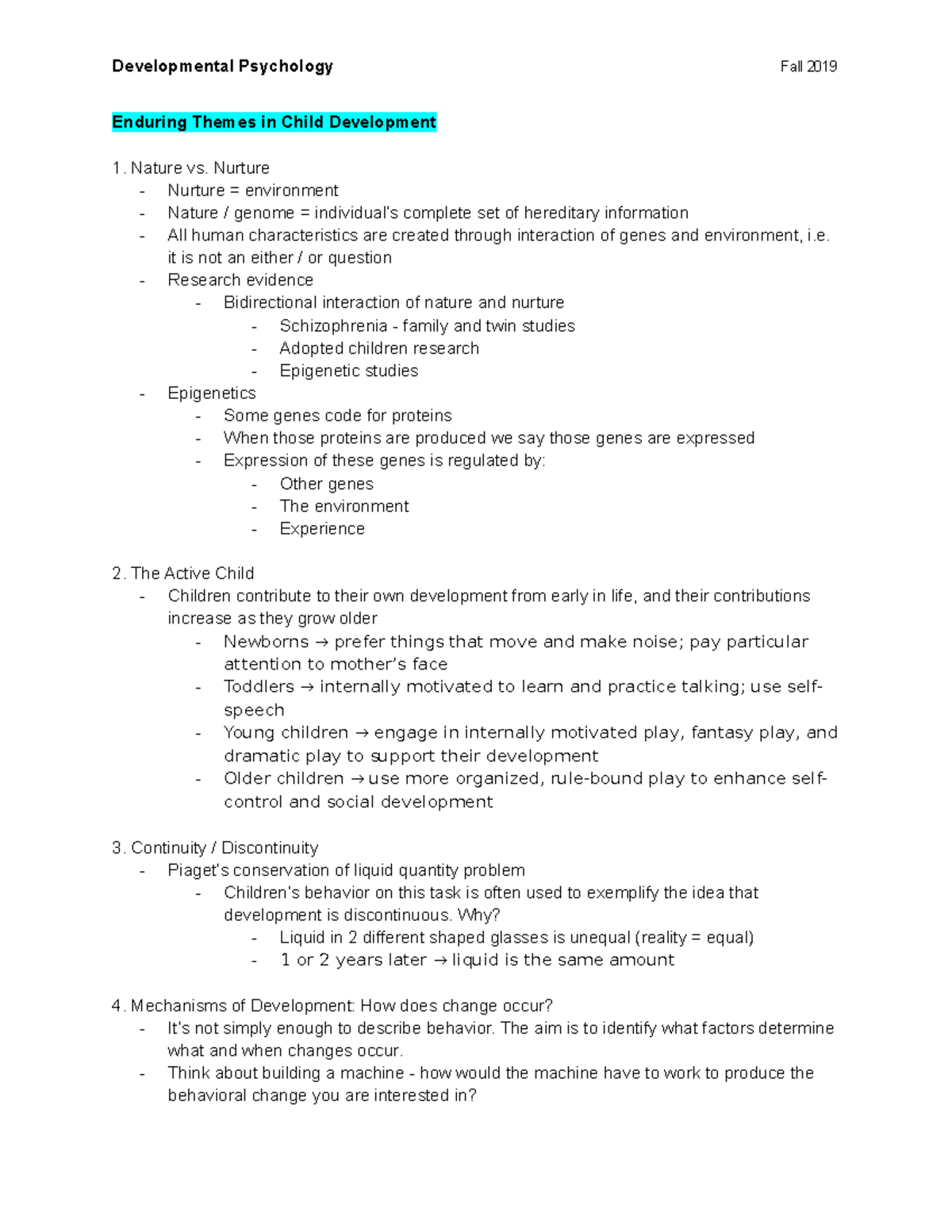 Developmental Psychology Notes - Enduring Themes in Child Development ...