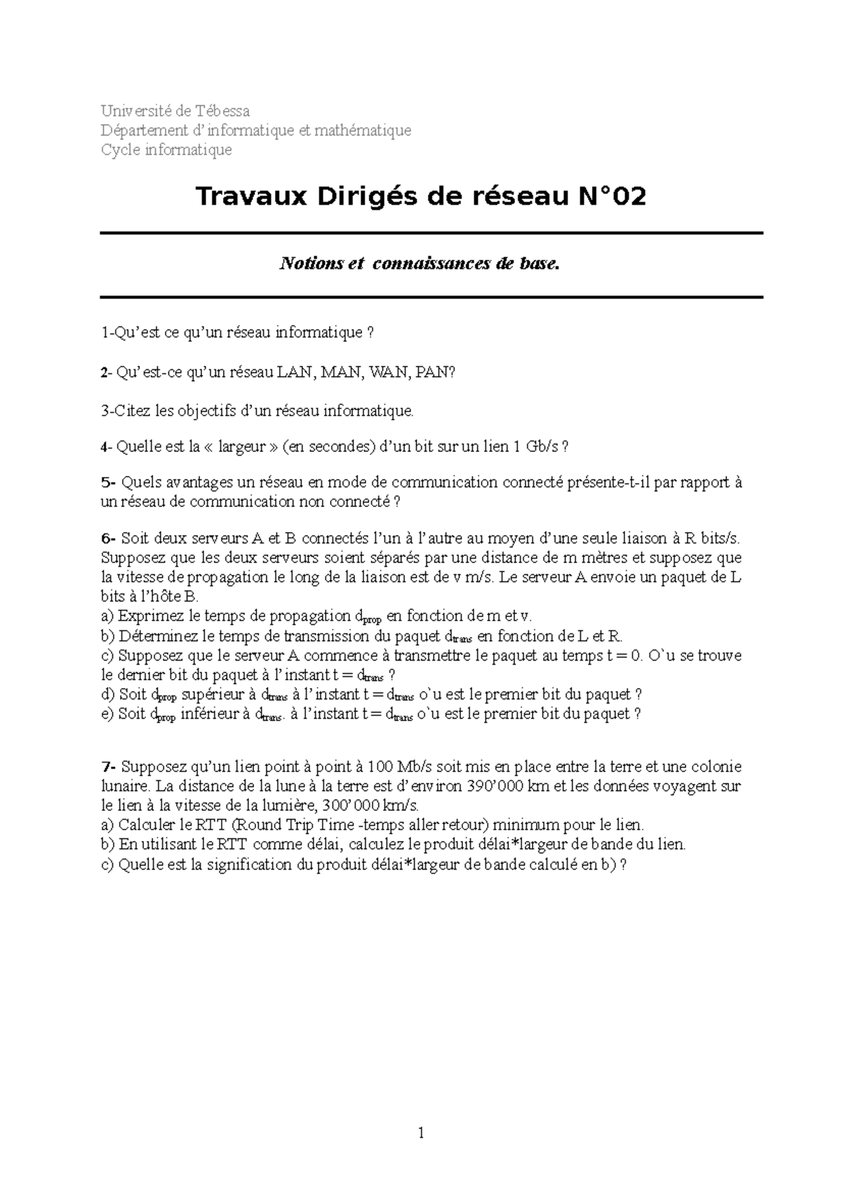 TD2 - td2 - Université de Tébessa Département d’informatique et mathématique Cycle informatique ...
