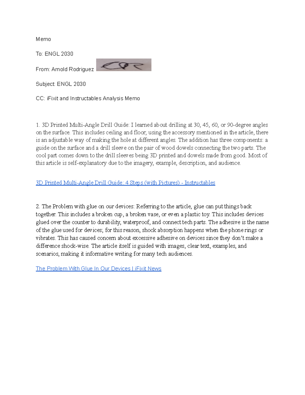 [Arnold Rodriguez] i Fixit and Instructables Analysis Memo - Memo To ...