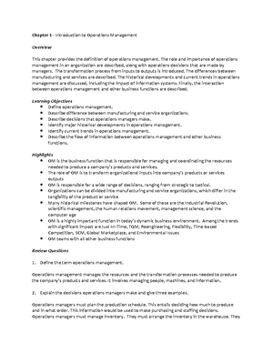 CH 2 Opmgmt - Practice questions - Chapter 2: Operations Strategy and ...