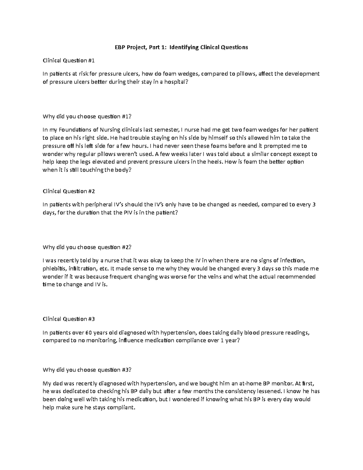 Exemplar EBP Project Part 1 - EBP Project, Part 1: Identifying Clinical ...