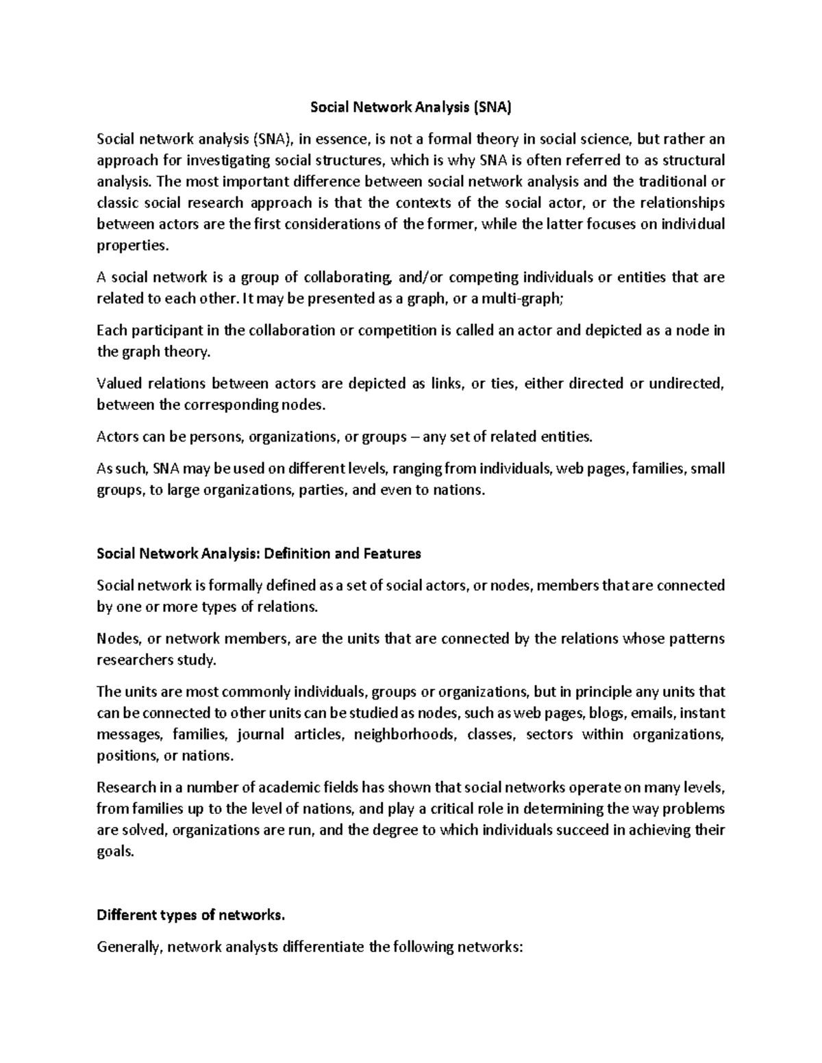 SNA - Note 1 Unit 1 - Social Network Analysis (SNA) Social network ...