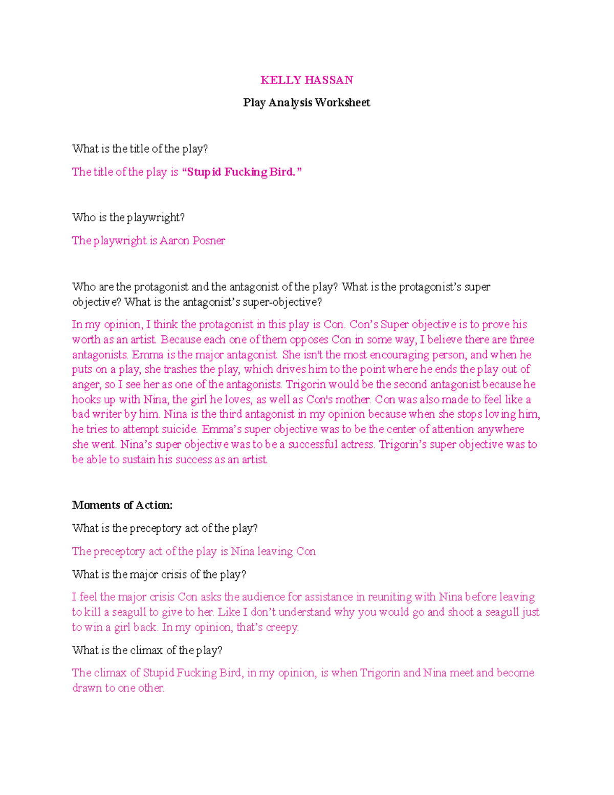 Play Analysis Worksheet - KELLY HASSAN Play Analysis Worksheet What is ...