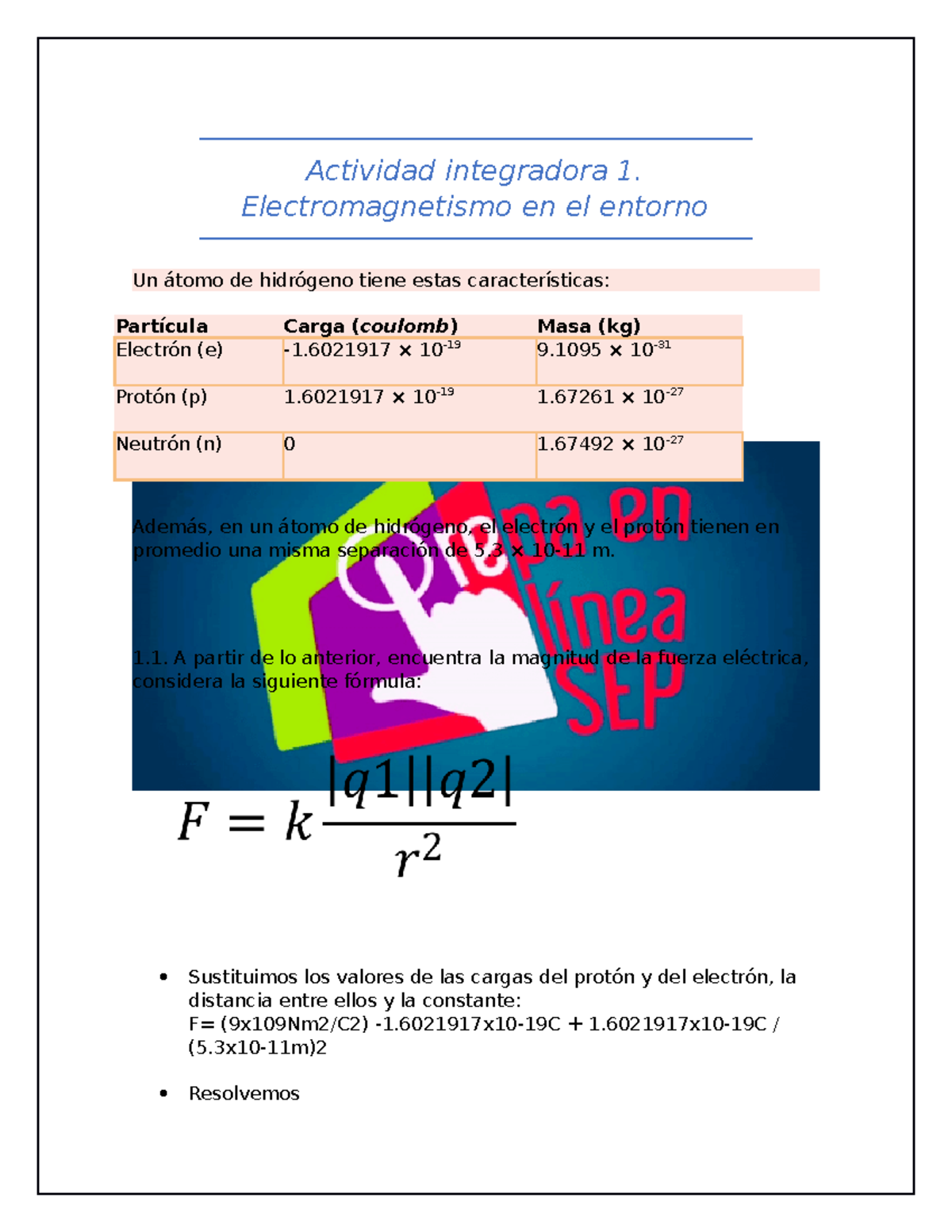 Actividad integradora 1. Electromagnetismo en el entorno - Actividad integradora 1. - Studocu