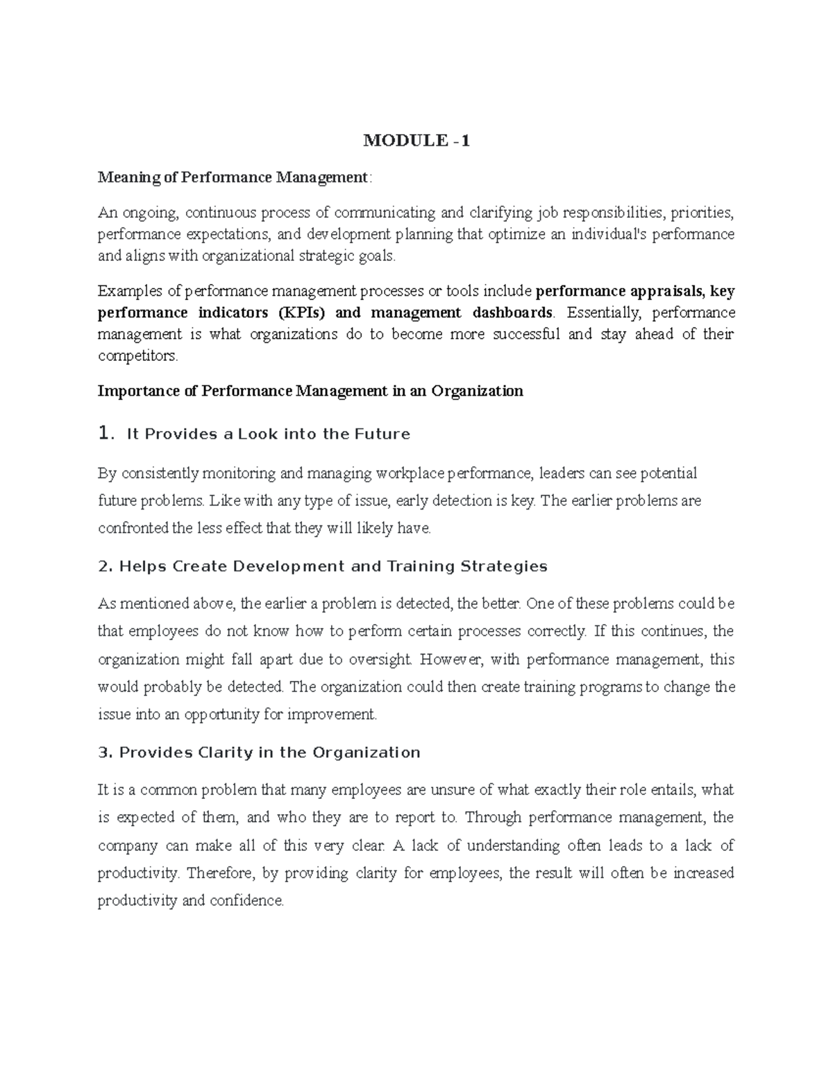 Performance Management Module - 1 Material - MODULE - Meaning of Performance Management: An ...