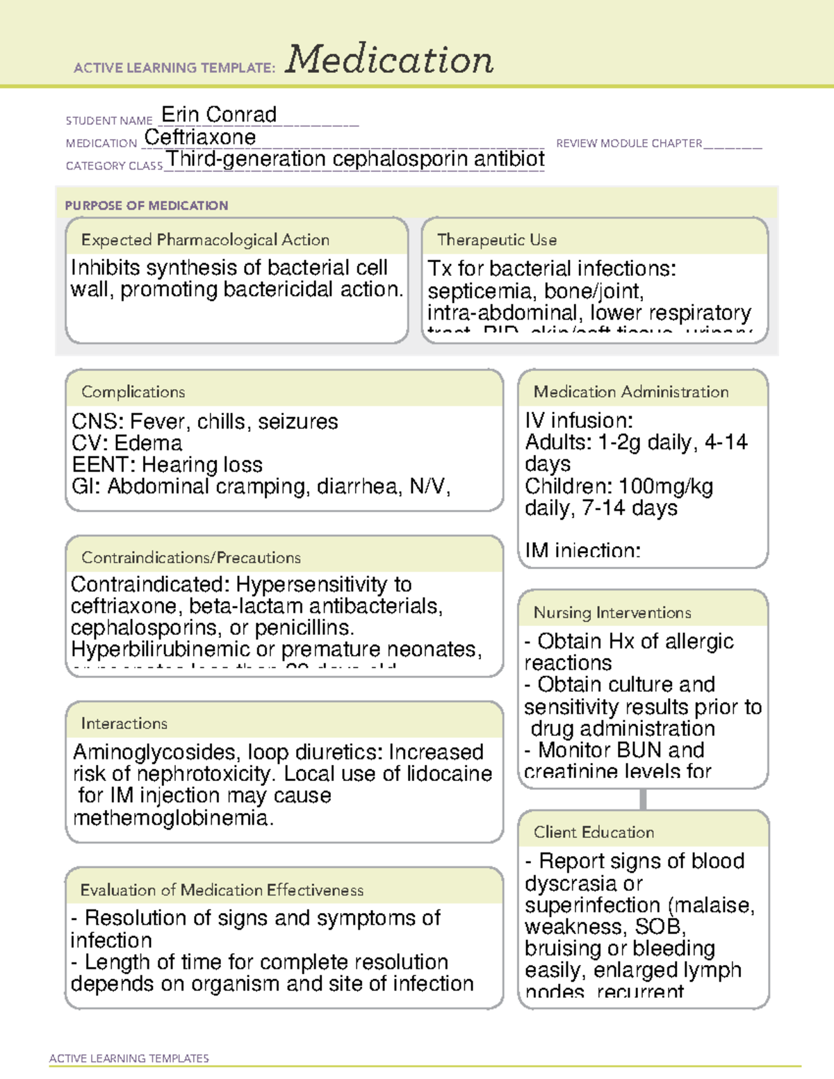 Medication ALT- Ceftriaxone - ACTIVE LEARNING TEMPLATES Medication ...