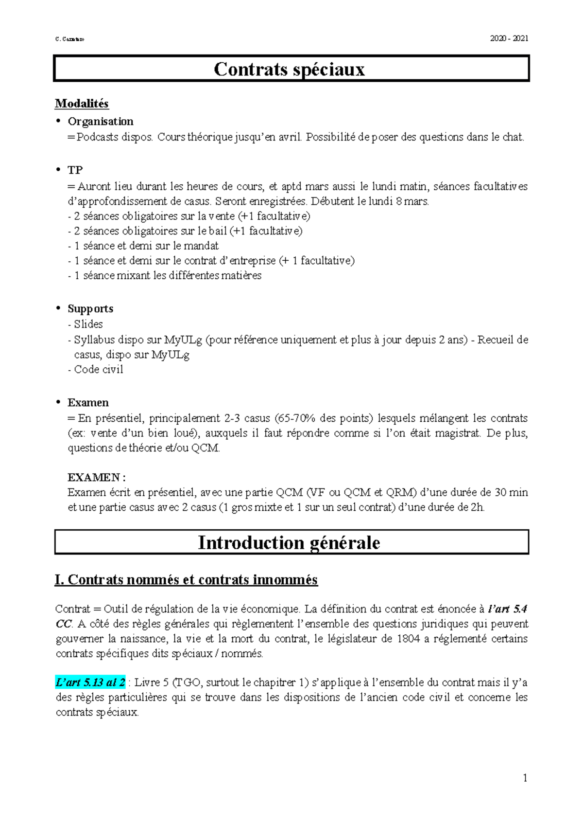 Contrats-spéciaux-1 - notes - Contrats spéciaux Modalités ...